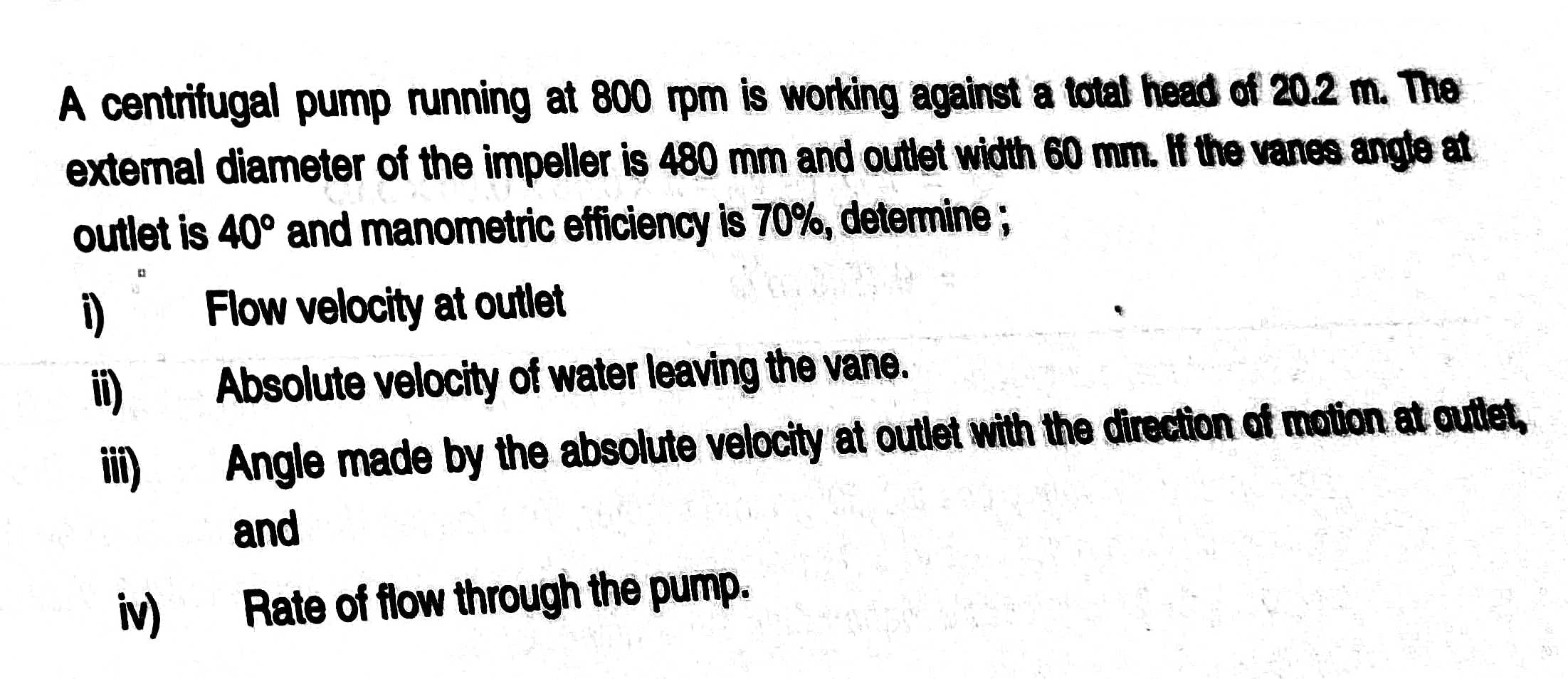 Solved A centrifugal pump running at 800pm is working | Chegg.com