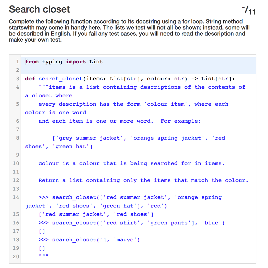 Solved Search Closet Complete The Following Function