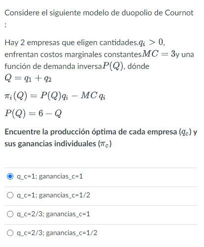 Considere el siguiente modelo de duopolio de | Chegg.com