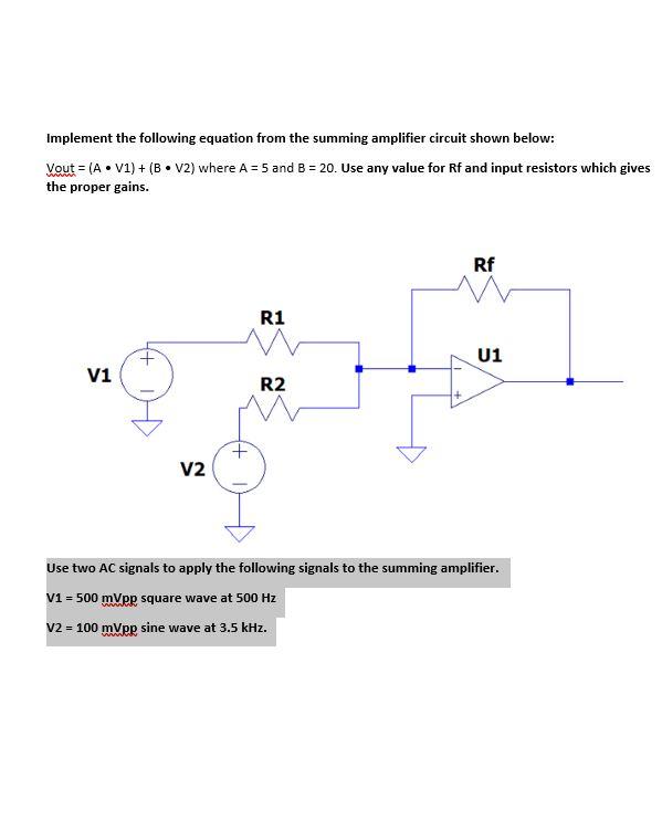Solved Implement the following equation from the summing | Chegg.com