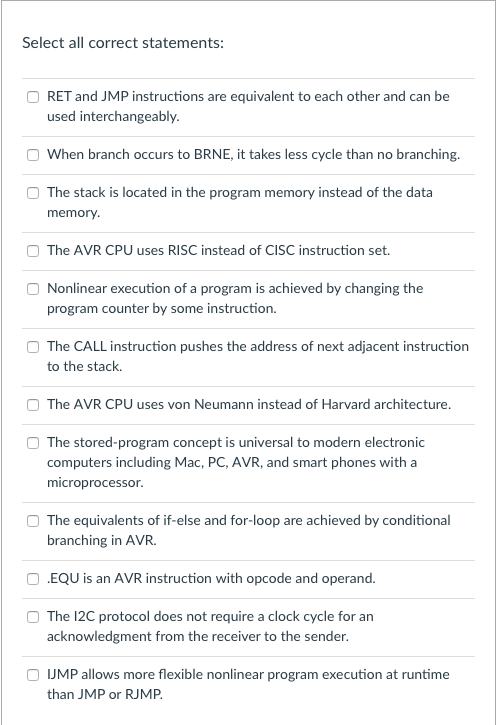 Solved Select all correct statements: RET and JMP | Chegg.com