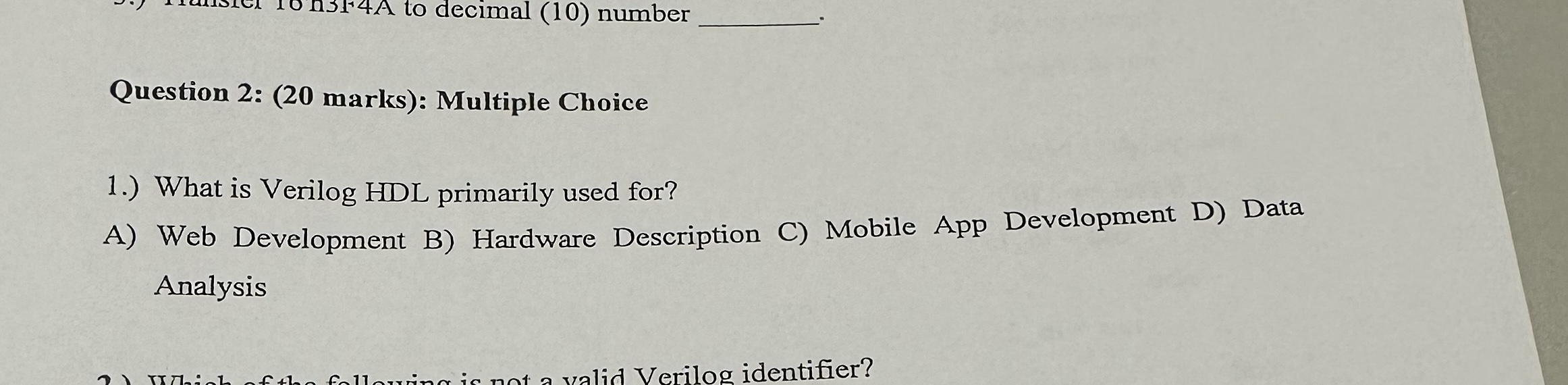 Solved Question 2: (20 marks): Multiple Choice1.) What is | Chegg.com Solved Question 2: (20 marks): Multiple Choice1.) What is | Chegg.com