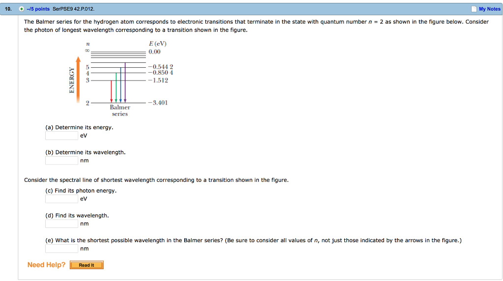 Solved 10. -15 points SerPSE9 42.P.012 My Notes The Balmer | Chegg.com