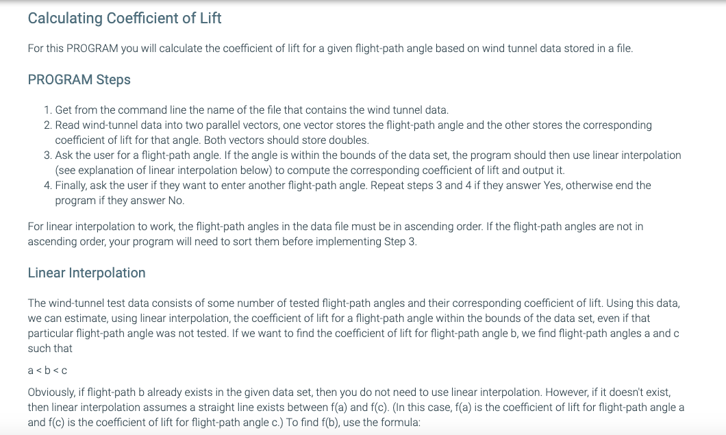 Solved Calculating Coefficient of Lift For this PROGRAM you | Chegg.com