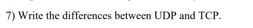 Solved 7) Write the differences between UDP and TCP. | Chegg.com