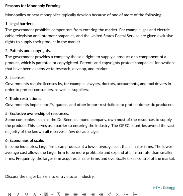 Solved Reasons for Monopoly Forming Monopolies or near | Chegg.com