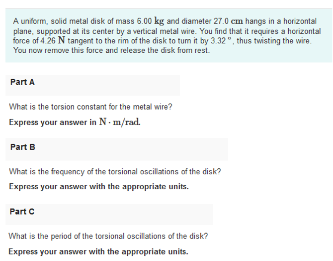 Solved A uniform, solid metal disk of mass 6.00 kg and | Chegg.com