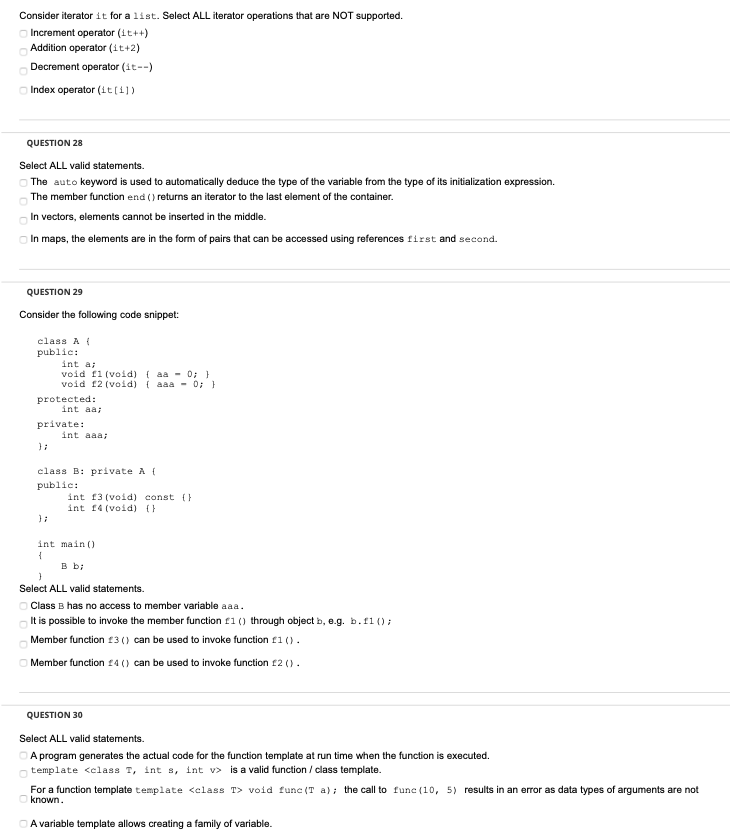 Solved Consider iterator it for a list. Select ALL iterator | Chegg.com