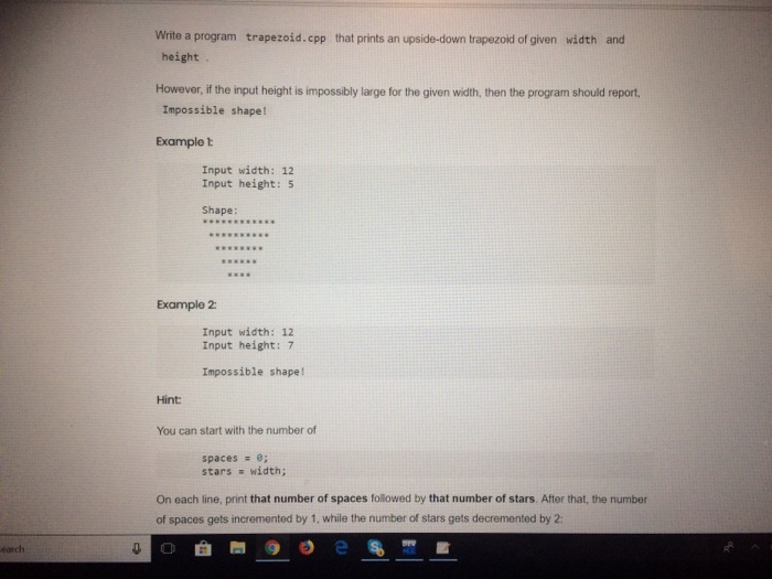 Solved Write a program trapezoid.cpp that prints an | Chegg.com