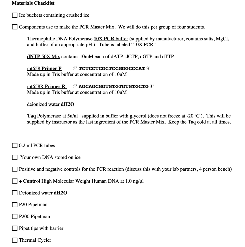 Solved Which two ingredients from the PCR Materials | Chegg.com