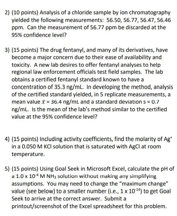Solved 2) (10 points) Analysis of a chloride sample by ion | Chegg.com