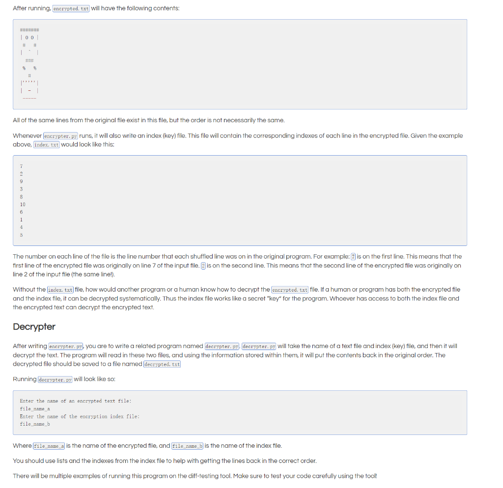 Encrypter / Decrypter This assignment exercises file | Chegg.com