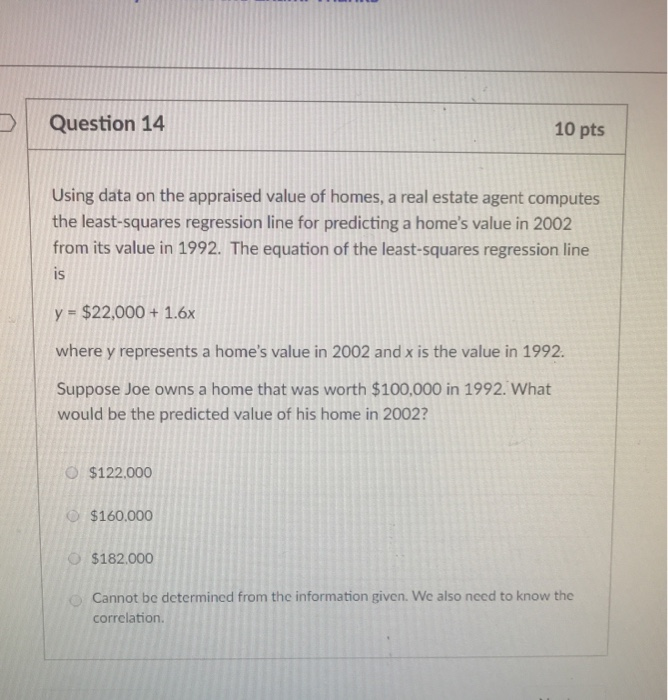 Solved DQuestion 14 10 pts Using data on the appraised value | Chegg.com