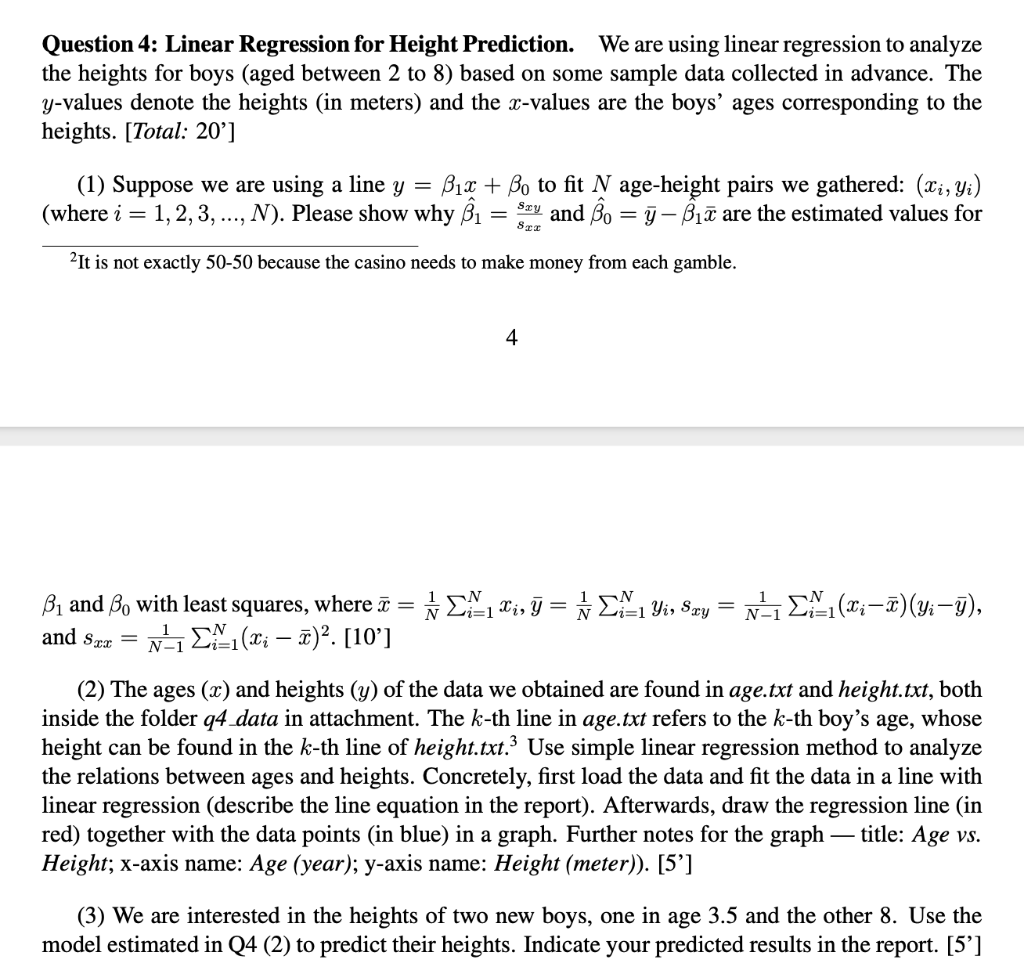 Solved Question 4: Linear Regression for Height Prediction. | Chegg.com