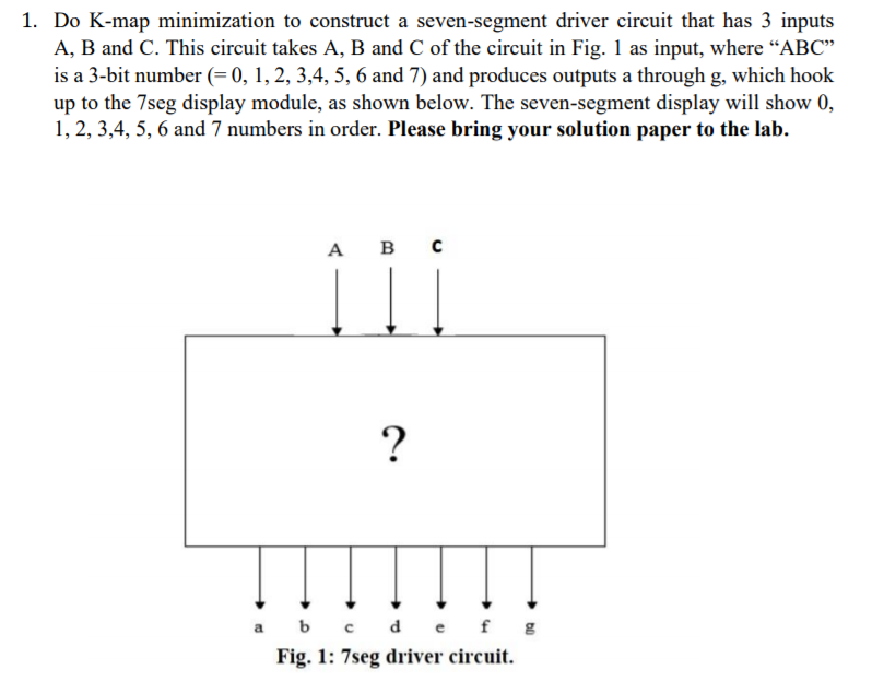 Solved 1. Do K-map minimization to construct a seven-segment | Chegg.com