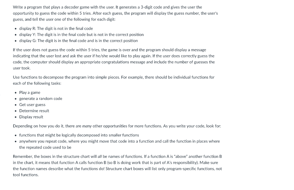 Solved Write a program that plays a decoder game with the | Chegg.com