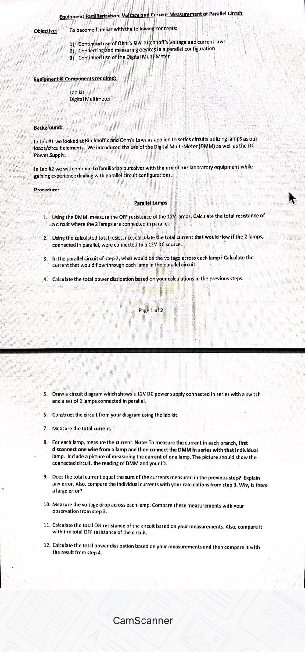 Solved Equipment Familiarization Voltage and Current | Chegg.com