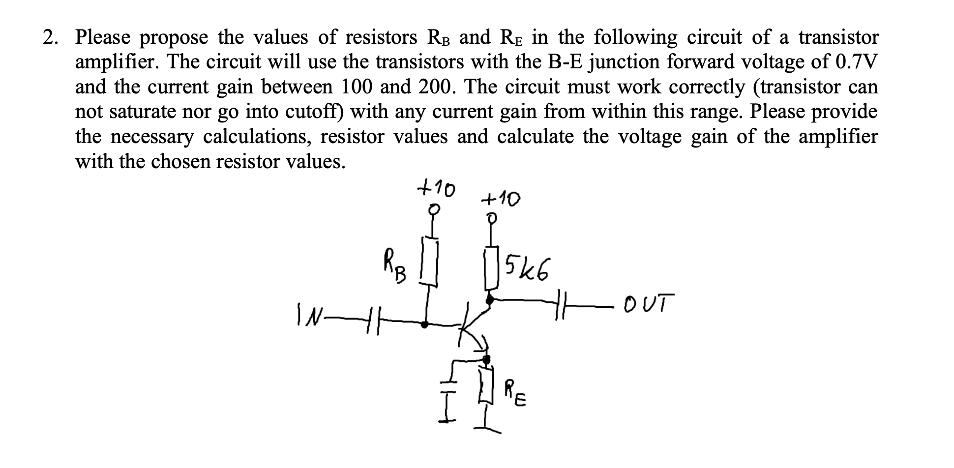 Solved 2. Please propose the values of resistors RB and Re | Chegg.com
