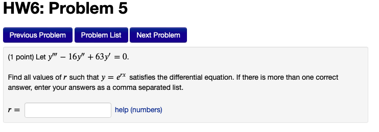 Solved (1 point) Let 𝑦‴−16𝑦″+63𝑦′=0. Find all values of | Chegg.com