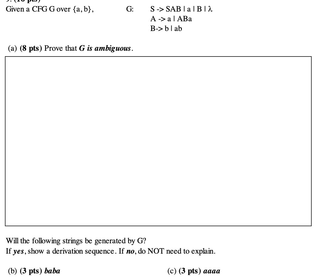 Solved Given a CFG G over \\( \\{\\mathrm{a}, \\mathrm{b}\\} | Chegg.com