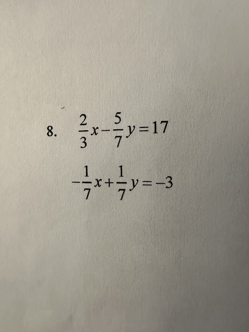 Solved 8. 32x−75y=17−71x+71y=−3 | Chegg.com