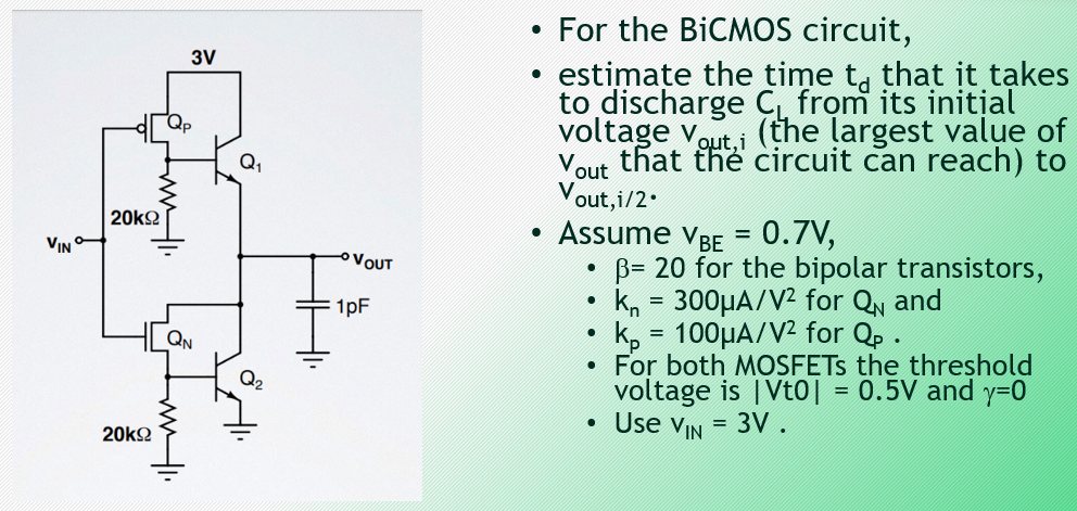 Solved • For the BiCMOS circuit, estimate the time to that | Chegg.com