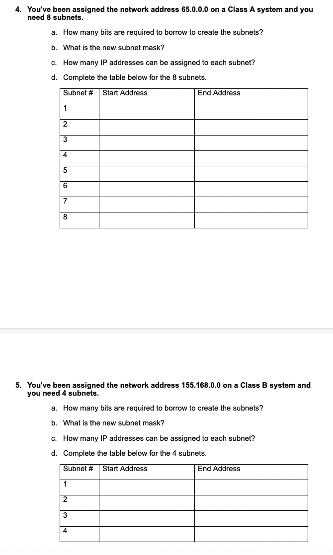 Solved Address Class IP Address Classes 1st octet 1st octet | Chegg.com