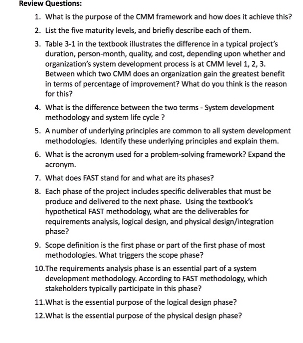 Solved Review Questions: 1. What is the purpose of the CMM | Chegg.com