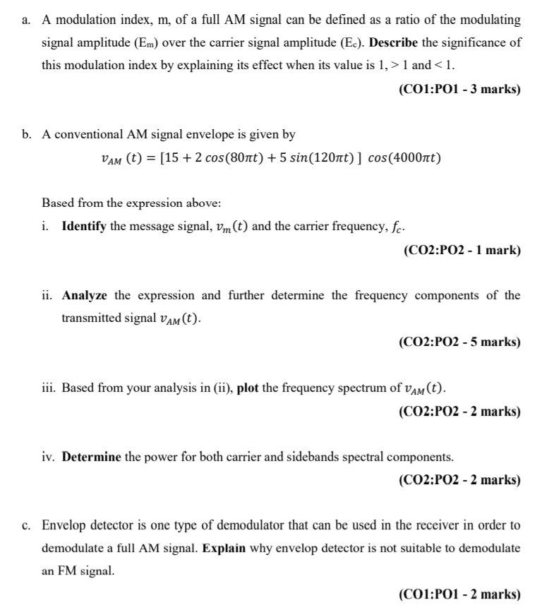 a. A modulation index, m, of a full AM signal can be | Chegg.com