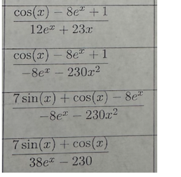Solved 12ex+23xcos(x)−8ex+1−8ex−230x2cos(x)−8ex+1−8ex−230x27 | Chegg.com
