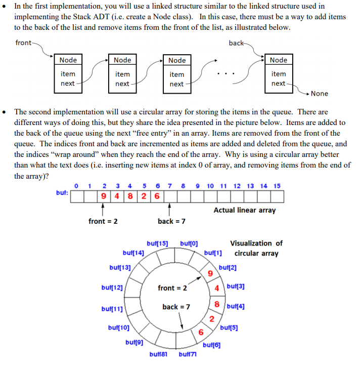 Solved For both Queue implementations: • Attempting to | Chegg.com