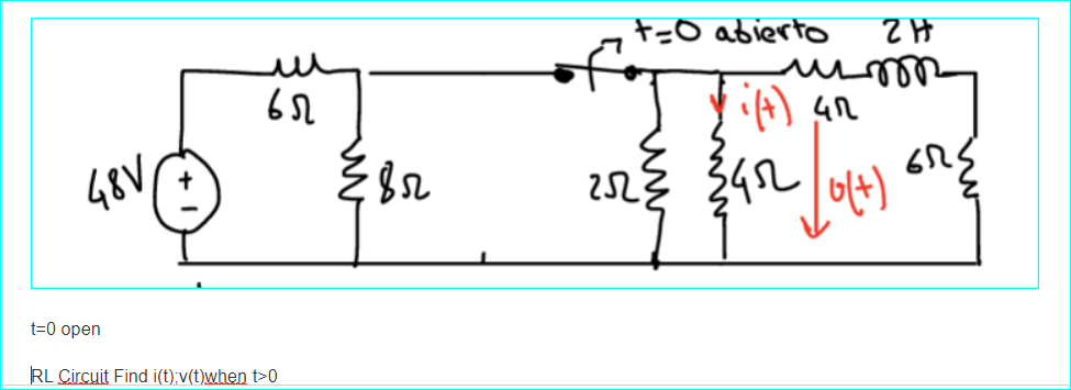 Solved RL Circuit Find i(t);v(t)when t>0 | Chegg.com