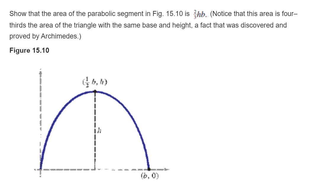 Solved Show that the area of the parabolic segment in Fig. | Chegg.com