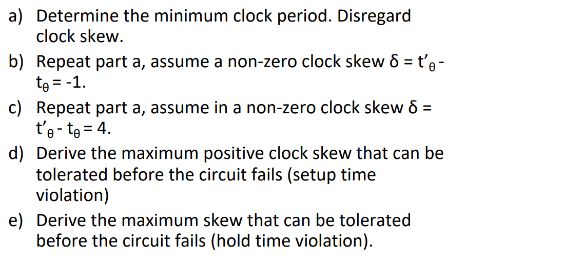 Solved = = = a) Determine the minimum clock period. | Chegg.com