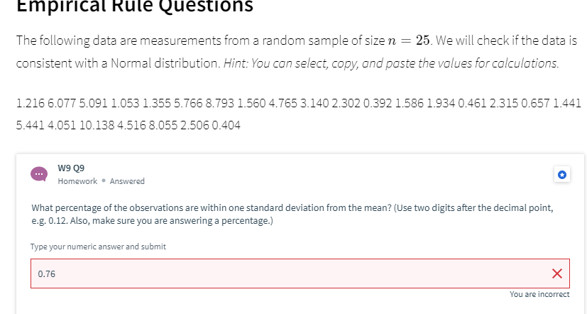 Solved Empirical Rule Questions The following data are | Chegg.com
