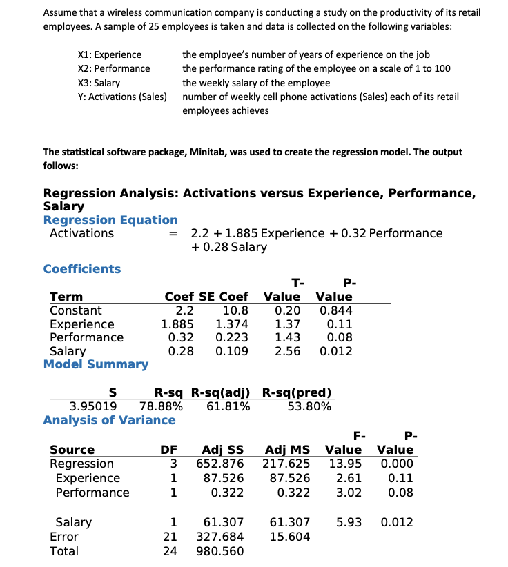 DIRECTIONS: Use the Minitab output to answer the | Chegg.com