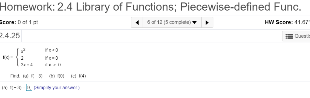 Solved Homework: 2.4 Library of Functions; Piecewise-defined | Chegg.com