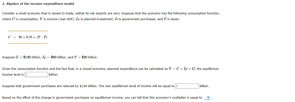 Solved 2. Algebra of the income-expenditure model Consider a | Chegg.com