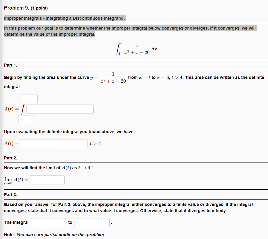 Solved Problem 9. (1 point) Improper Integrals - Integrating | Chegg.com