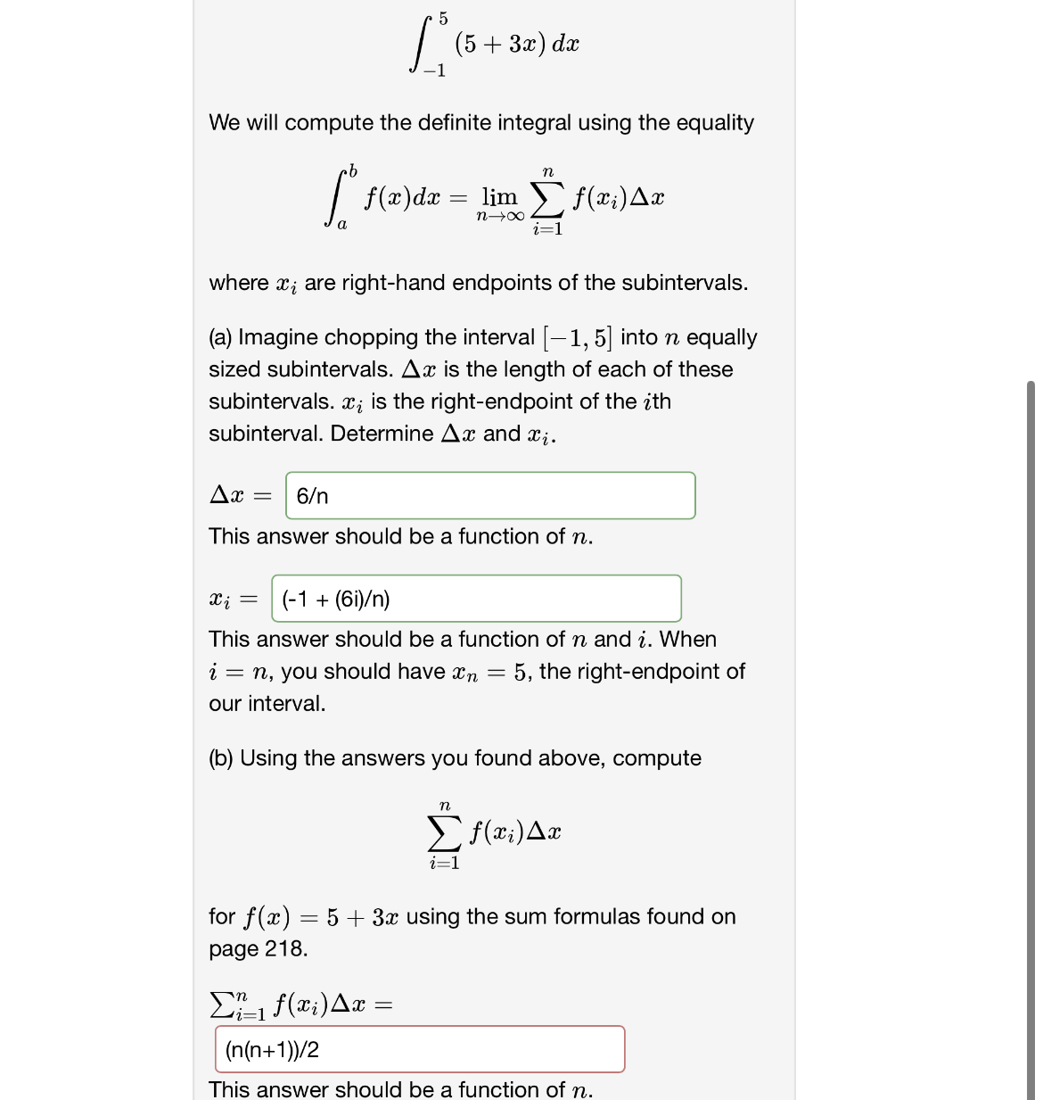 Solved ∫−15(5+3x)dx We will compute the definite integral | Chegg.com