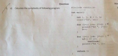Solved Ma Questions a) Calculate the complexity of following | Chegg.com