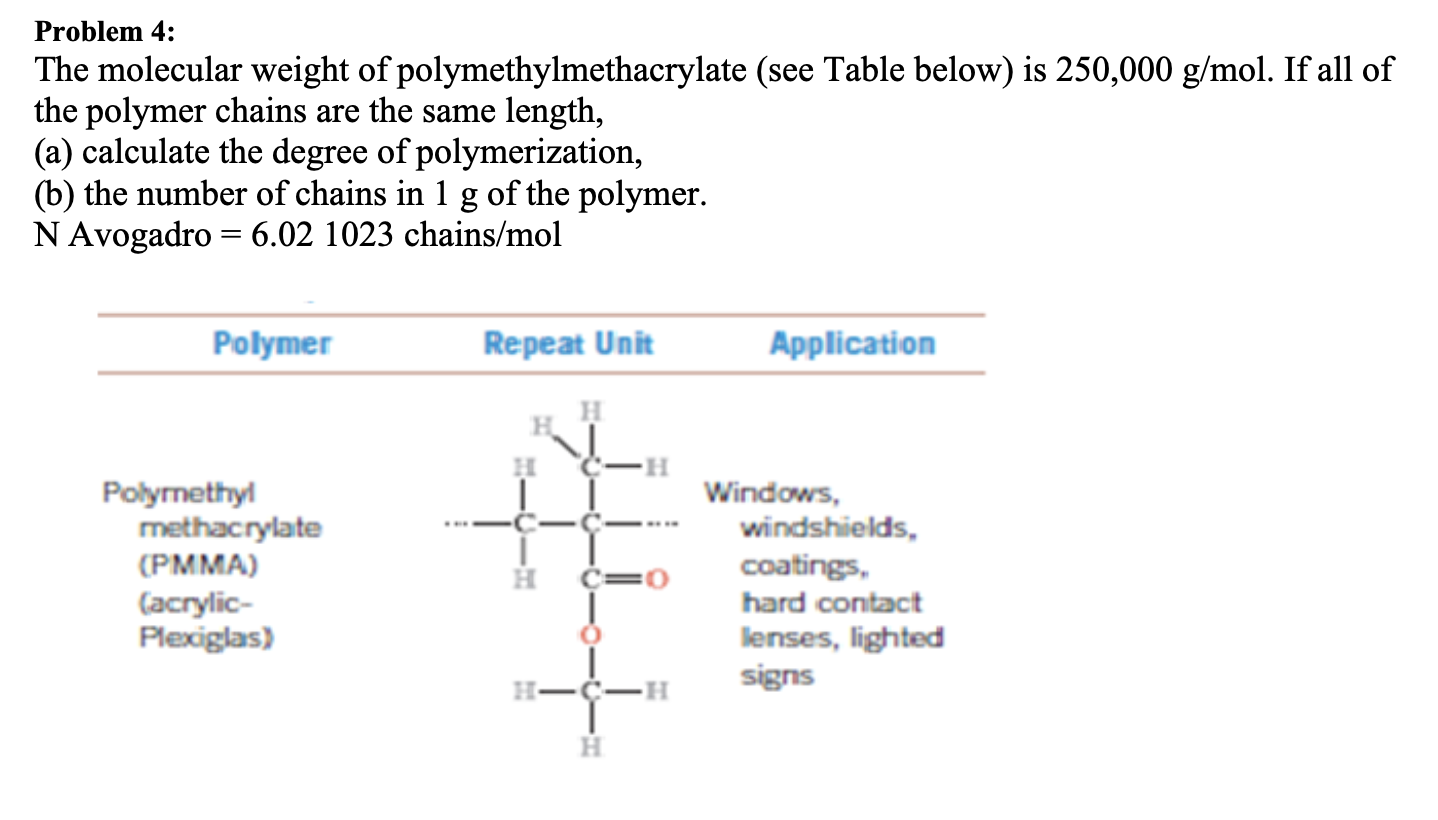 Solved Problem 4:The molecular weight of | Chegg.com