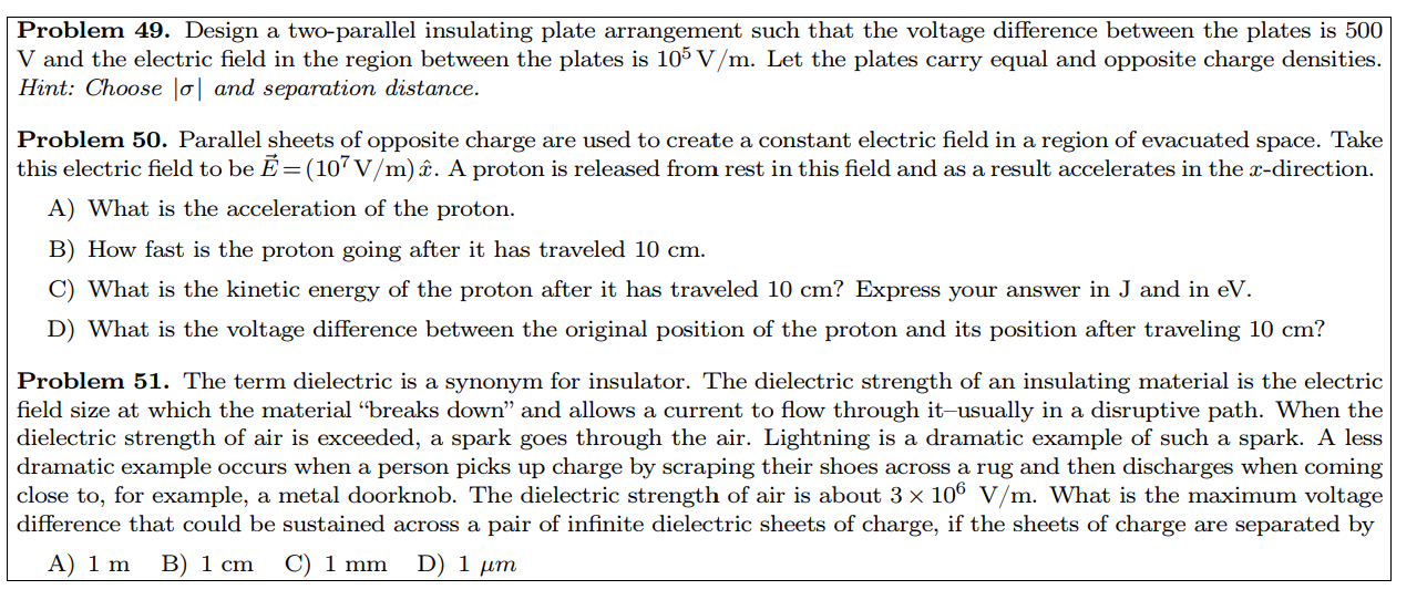 Solved Problem 49. ﻿Design a two-parallel insulating plate | Chegg.com