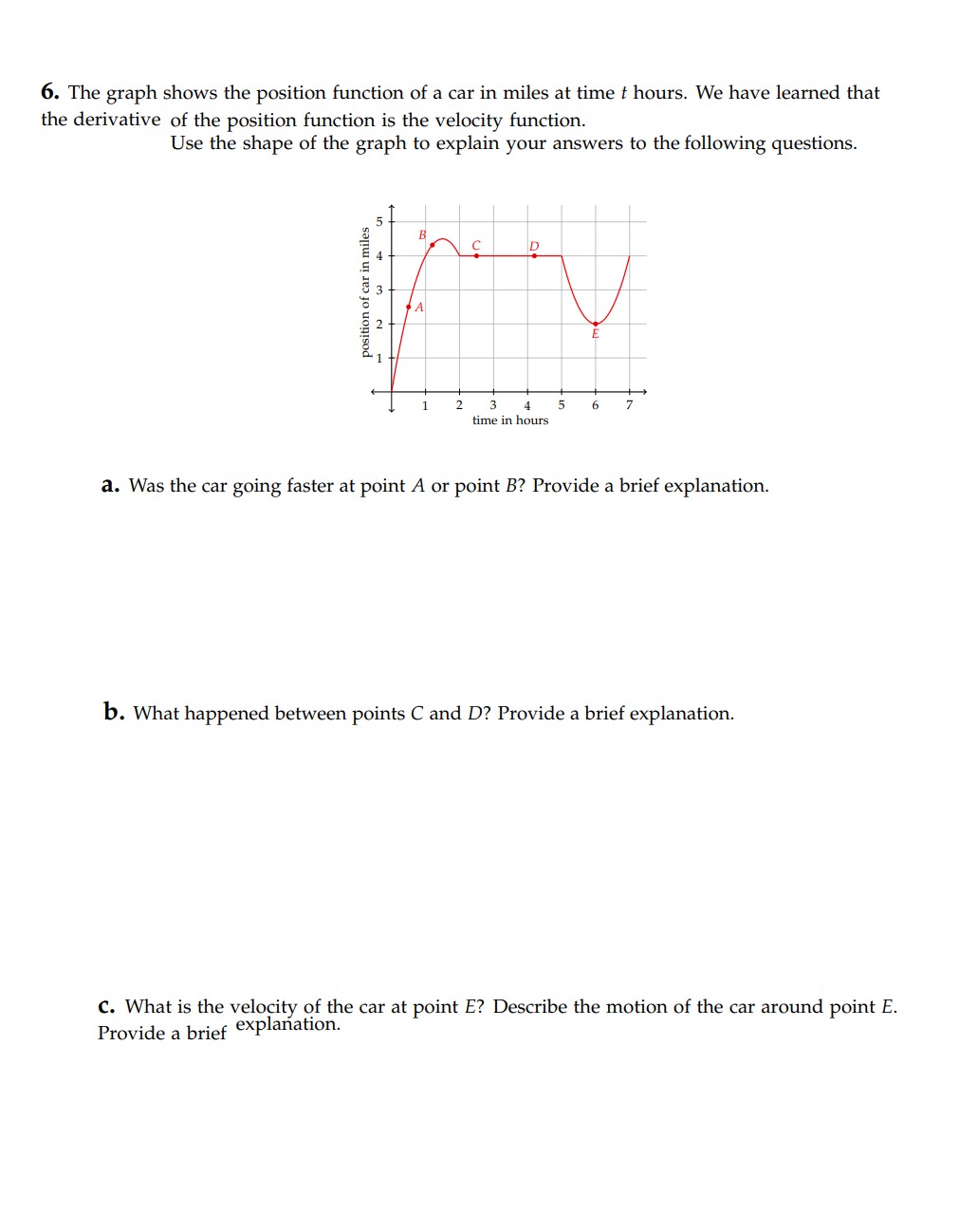 Solved 6. The graph shows the position function of a car in | Chegg.com
