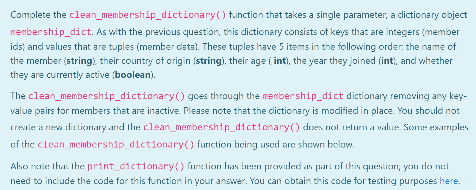 Solved Complete the clean_membership_dictionary() function | Chegg.com