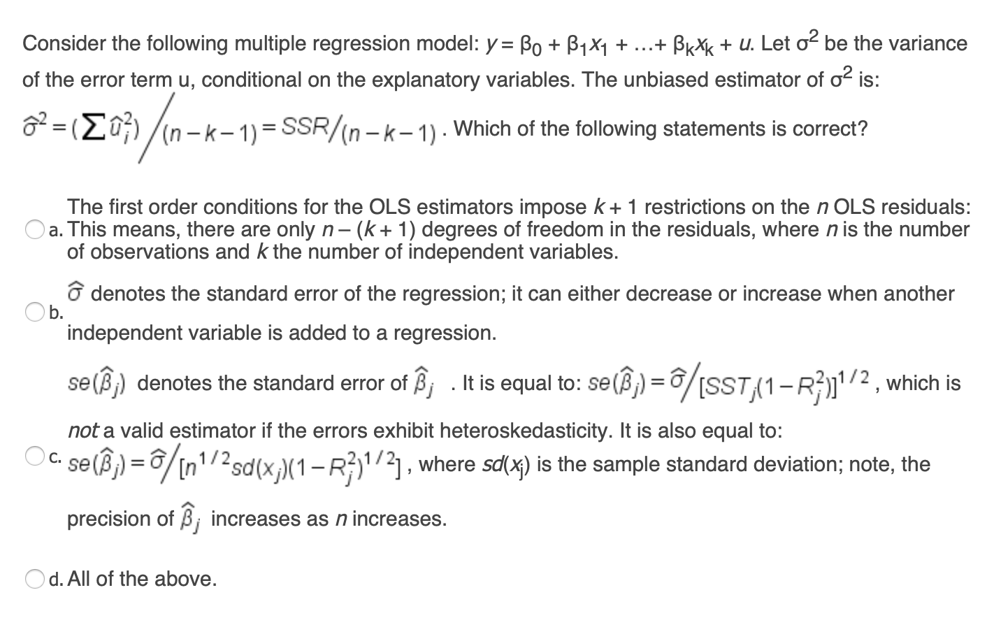 Solved Consider the following multiple regression model: y= | Chegg.com