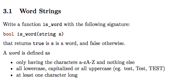 Solved 3.1 Word Strings Write a function is_word with the | Chegg.com