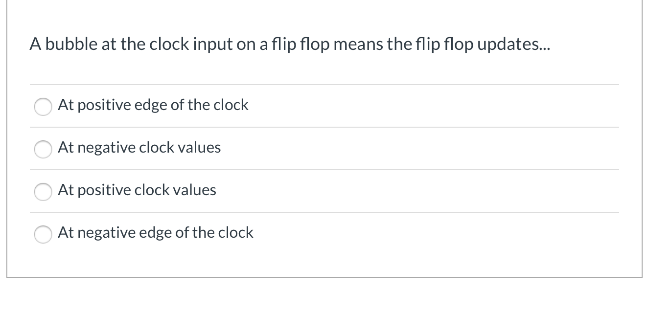 Solved A bubble at the clock input on a flip flop means the | Chegg.com