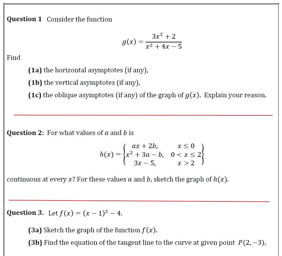 Solved Question 1 Consider the function g(x) - 3x2 + 2 x2 + | Chegg.com