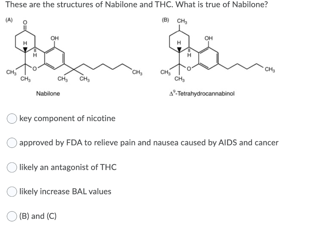 Solved These are the structures of Nabilone and THC. What is | Chegg.com